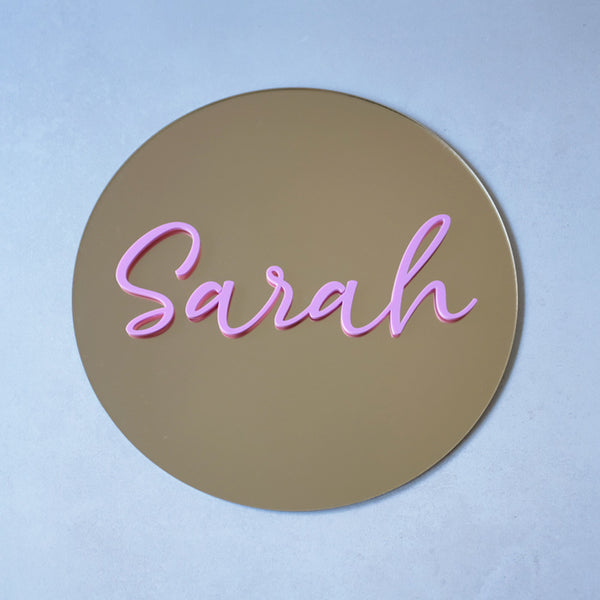 Acrylic Round Gold Mirror Name Sign - Fox and Hart